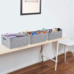 Welaxy Storage Baskets Collapsible Felt Storage bin Foldable Shelf Drawers Organizers Bins organizie Box with Handles for Kids Toys pet Toy Books Clothes Makeup Junk organise (Gray x 3)