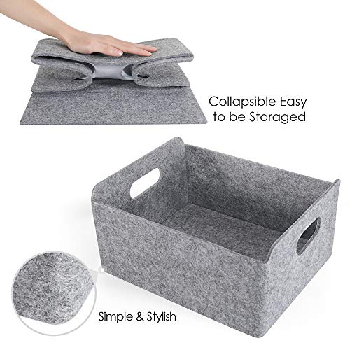 Welaxy Storage Baskets Collapsible Felt Storage bin Foldable Shelf Drawers Organizers Bins organizie Box with Handles for Kids Toys pet Toy Books Clothes Makeup Junk organise (Gray x 3)