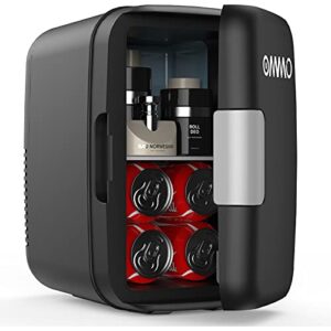 ommo mini fridge, 6 l portable fridge, cooler and warmer compact small refrigerator with ac/dc power, for skincare, medications, beverage, home and travel, black