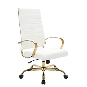 leisuremod benmar modern high-back adjustable swivel leather office chair with gold frame (white)