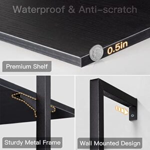 ODK 5-Tier Ladder Shelf, 74 Inches Wall Mounted Ladder Bookshelf with Metal Frame, Open Industrial Shelves for Home Office, Bedroom and Living Room, Black