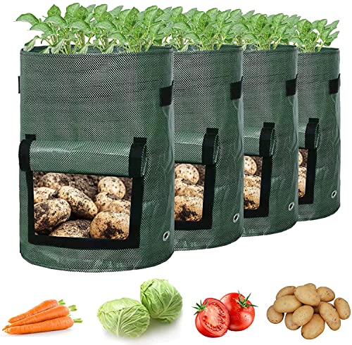 Potato Grow Bags,Potato Planters with Flap and Handles,Vegetables Garden Planting Bags for Onion,Fruits,Tomato,Carrot (10gallon-4pack)