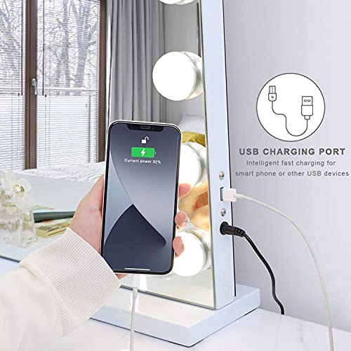 FENCHILIN Vanity Mirror for Makeup Bluetooth, Extra Large Hollywood Lighted Mirror with 18 Dimming LED Bulbs Smart, Tabletop/Hanging Cosmetic Mirror with Touch Screen & USB Charging Port & Speaker