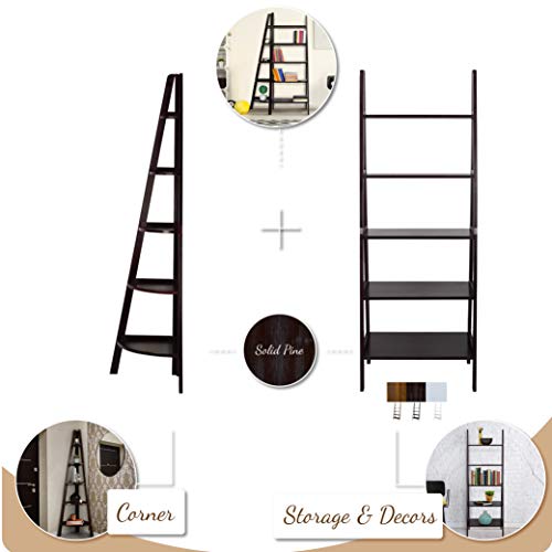 Casual Home 5-Shelf Ladder Bookcase, White (New)