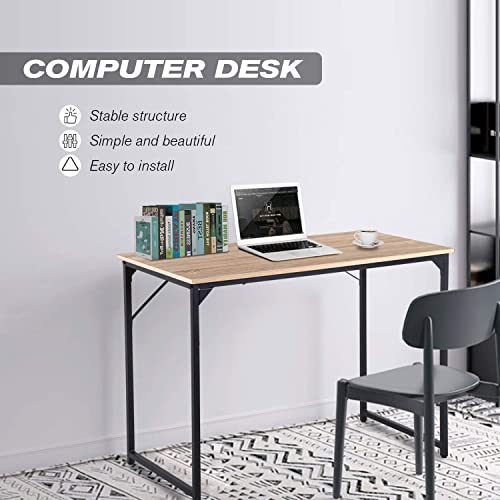 HCB Computer Desk 39inch Home Office Desk Writing Study Table Modern Simple Style PC Desk with Black Metal Frame(Nature),39x20x29inch