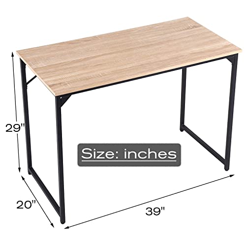 HCB Computer Desk 39inch Home Office Desk Writing Study Table Modern Simple Style PC Desk with Black Metal Frame(Nature),39x20x29inch