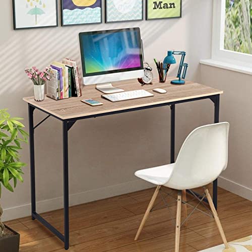 HCB Computer Desk 39inch Home Office Desk Writing Study Table Modern Simple Style PC Desk with Black Metal Frame(Nature),39x20x29inch