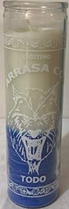 veladoras misticas coyote arrasa con todo 7-day unscented white/blue candle in glass