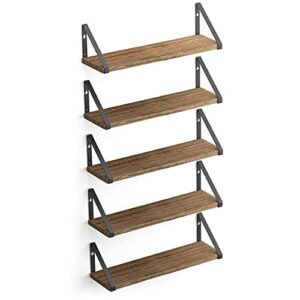 wallniture ponza wood floating shelves for wall storage, natural burned small bookshelf set of 5