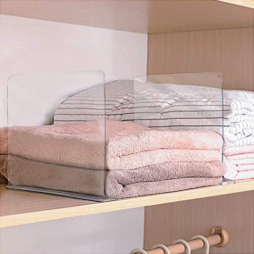 Sorbus Acrylic Adhesive Shelf Divider Organizers, w/Self Adhesive Tape, Great for Closet Organization, Clothes, Linens, Purse Separators, Kitchen Cabinets, Bedroom, 6-Pack, Clear (11x1x8)