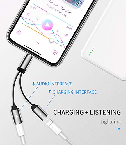 Apple MFI Certified Headphone Adapter Lightning to Audio Jack Charger Extender Earphone Charging Splitter Compatible with Iphone 11 12mini pro max xs xr x se2 7 8plus for Ipad Air Cord Cable Converter