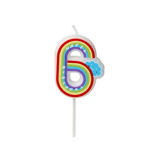 Birthday Rainbow Candle Number 0-9 Children Cute Birthday Cake Candle Party Cake Decoration (Number 6)