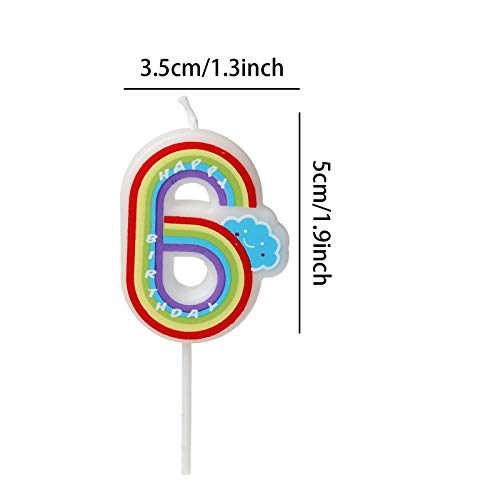 Birthday Rainbow Candle Number 0-9 Children Cute Birthday Cake Candle Party Cake Decoration (Number 6)