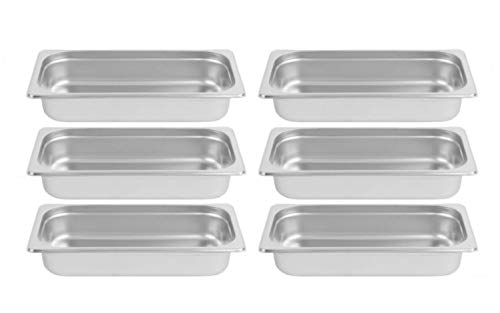 CHEFQ [Set of 6] 2 1/2 inch Deep Steem Tabel Pans Third Size, Anti-jam Stainless Steel (6, Third Size)