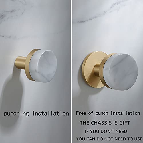 ZASCHIS brass brushed gold coat hook natural marble bathroom bathrobe hook towel hook entrance doorway golden hook（the marble is natural, every texture is different Please refer to the goods received）