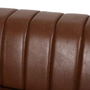 Christopher Knight Home Drury Channel Stitch 3 Seater Sofa with Nailhead Trim - Cognac Brown/Dark Brown