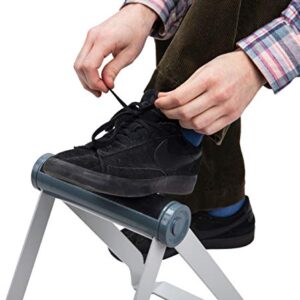 Mind Reader Collapsible, Portable Stand for Tying Laces, Accessibility for Back Pain, Seniors, Elevating Feet, Folding Platform, Plastic Shoe Step, One, Silver