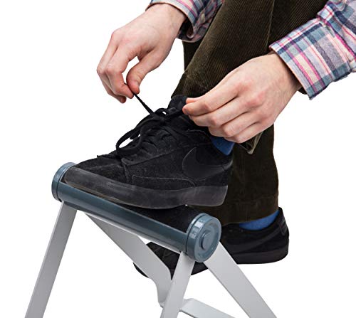 Mind Reader Collapsible, Portable Stand for Tying Laces, Accessibility for Back Pain, Seniors, Elevating Feet, Folding Platform, Plastic Shoe Step, One, Silver