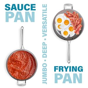 Gotham Steel Nonstick 5.5 Quart Sauté Pan with Lid, Ceramic Jumbo Cooker Fry Pan with Glass Lid, Stay Cool Handle + Helper Handle, Oven, Stovetop & Dishwasher Safe, 100% PFOA Free, Aqua Blue