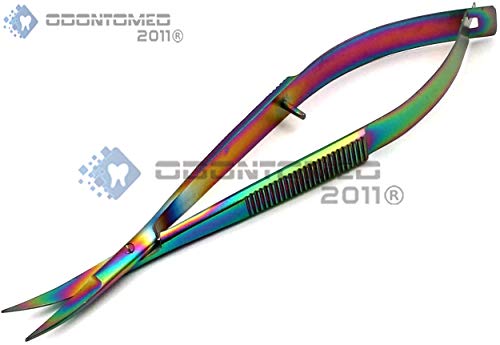 OdontoMed2011 4.5" Curved Stainless Steel Squeeze Scissors Multi Titanium Rainbow Color