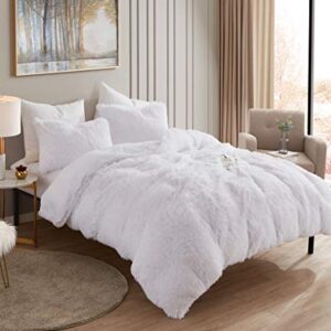 Sweet Home Collection Plush Shaggy Comforter Set Ultra Soft Luxurious Faux Fur Decorative Fluffy Crystal Velvet Bedding with 2 Shams, Queen, White