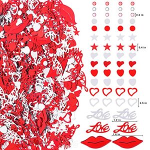 3000 Pieces Red Silver Heart Confetti, Valentine's Day Wedding Anniversary Party Table Scatter Confetti Decoration, Valentines Metallic Foil Glitter Heart Sequin