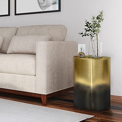 SIMPLIHOME Curtis Industrial 16 inch Wide Metal Cylinder Accent Table in Ombre Black/ Gold, Fully Assembled, End, Bedside Table and Nightstand, for the Living Room and Bedroom