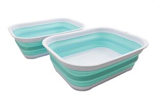 sammart 12l (3.17 gallon) collapsible tub - foldable dish tub - portable washing basin - space saving plastic washtub (2, white/lake green)