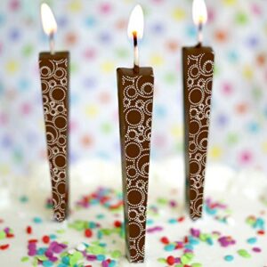 let them eat candles edible chocolate birthday candles, dripless, milk chocolate, circle swirls, set of 3