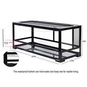 REPTI ZOO Glass Reptile Terrarium 20 Gallon, Front Opening Reptile Tank 30" x 12"x 12" for Reptile Pets Gecko Lizard Snake, Top Screen Ventilation Escape Proof Lid