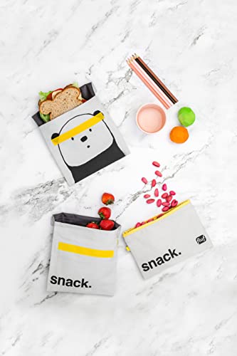 Fluf Zip Snack Sack: Reusable Snack & Sandwich Bag, Zipper Closure | 100% organic cotton with RPET lining | Tested Food-Safe | Rinsable & Machine Washable (Snack Black, Snack)