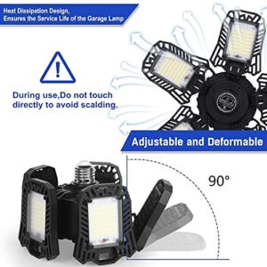 Deformable Led Garage Ceiling Light ，150W 6500k 90°Adjustable Led Shop Light, 350 Lamp Beads and 5 Multi-Position Panels High Bay Led Lights, Suitable for Garage Basement Workshop