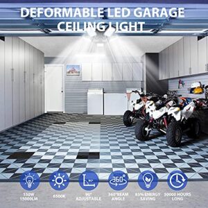 Deformable Led Garage Ceiling Light ，150W 6500k 90°Adjustable Led Shop Light, 350 Lamp Beads and 5 Multi-Position Panels High Bay Led Lights, Suitable for Garage Basement Workshop