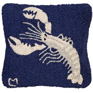 chandler 4 corners artist-designed white lobster on navy hand-hooked wool decorative throw pillow (14” x 14”)