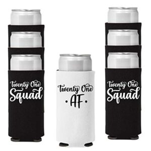 veracco twenty one af twenty one squad slim can coolie holder 21st birthday gift party favors decorations (black/white, 6)