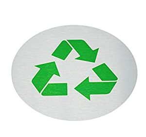 Metal Recycle Signs | 5.5" Round, Recycle Bin Marker | Metal Sign for Recycling Basket | Brushed Silver Aluminum with Green Recycle Symbol - Made in The USA