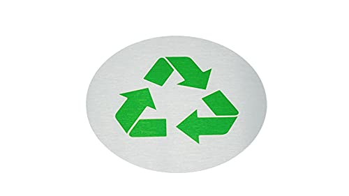 Metal Recycle Signs | 5.5" Round, Recycle Bin Marker | Metal Sign for Recycling Basket | Brushed Silver Aluminum with Green Recycle Symbol - Made in The USA