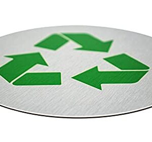 Metal Recycle Signs | 5.5" Round, Recycle Bin Marker | Metal Sign for Recycling Basket | Brushed Silver Aluminum with Green Recycle Symbol - Made in The USA