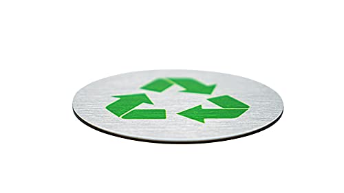 Metal Recycle Signs | 5.5" Round, Recycle Bin Marker | Metal Sign for Recycling Basket | Brushed Silver Aluminum with Green Recycle Symbol - Made in The USA