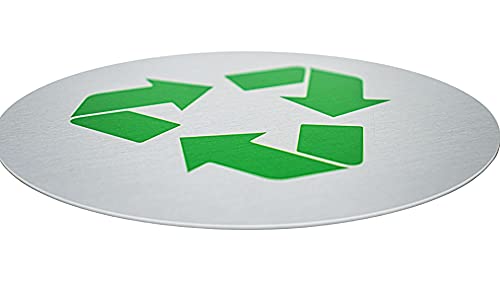 Metal Recycle Signs | 5.5" Round, Recycle Bin Marker | Metal Sign for Recycling Basket | Brushed Silver Aluminum with Green Recycle Symbol - Made in The USA