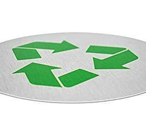 Metal Recycle Signs | 5.5" Round, Recycle Bin Marker | Metal Sign for Recycling Basket | Brushed Silver Aluminum with Green Recycle Symbol - Made in The USA