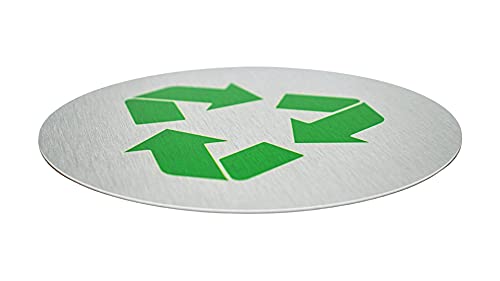 Metal Recycle Signs | 5.5" Round, Recycle Bin Marker | Metal Sign for Recycling Basket | Brushed Silver Aluminum with Green Recycle Symbol - Made in The USA