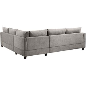 AUKUYEE Modern Fabric Sectional Couch Living Room, 6-Pcs L-Shaped Corner Sofa with 3 Pillows, 100 inch, Grey