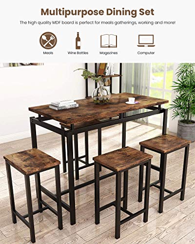 Recaceik 5 PCS Dining Table Set, Modern Kitchen Table and Chairs for 4, Wood Pub Bar Table Set Perfect for Breakfast Nook, Small Space Living Room