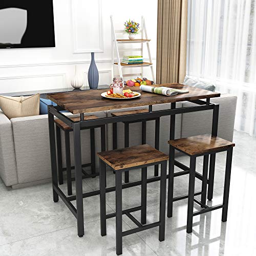 Recaceik 5 PCS Dining Table Set, Modern Kitchen Table and Chairs for 4, Wood Pub Bar Table Set Perfect for Breakfast Nook, Small Space Living Room