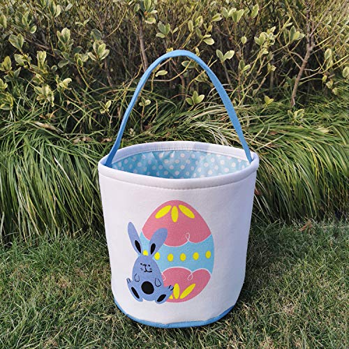 3 Pcs Easter Bunny Basket Egg Bags for Kids,Canvas Bunny Printing Tote Bags Buckets for Easter (egg multicolor)