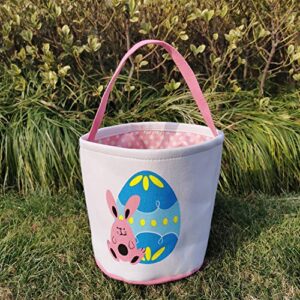 3 Pcs Easter Bunny Basket Egg Bags for Kids,Canvas Bunny Printing Tote Bags Buckets for Easter (egg multicolor)