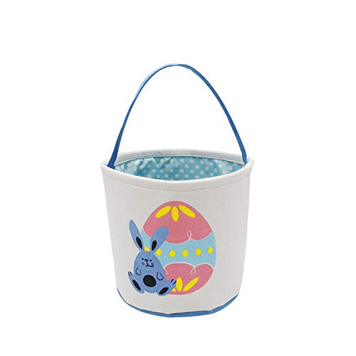 3 Pcs Easter Bunny Basket Egg Bags for Kids,Canvas Bunny Printing Tote Bags Buckets for Easter (egg multicolor)