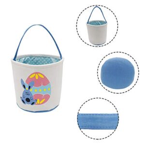 3 Pcs Easter Bunny Basket Egg Bags for Kids,Canvas Bunny Printing Tote Bags Buckets for Easter (egg multicolor)