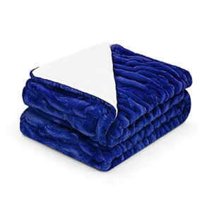 tafts throw blankets - ruched faux fur blanket - soft, ultra comfy and fuzzy - plush blankets and throws for couch, bed & living room - fall, winter or spring - blankets throw size - navy blue